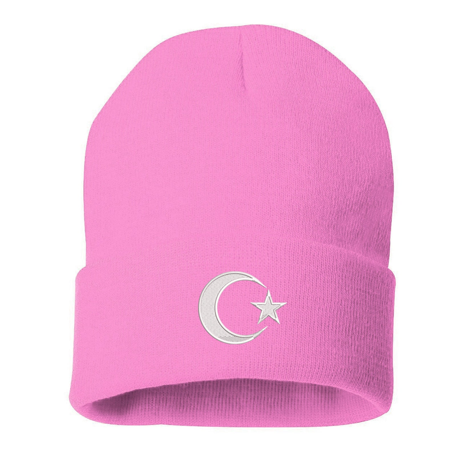 Crescent Star Unisex Cuffed Beanie Hat, Unisex Beanie, Embroidered ...