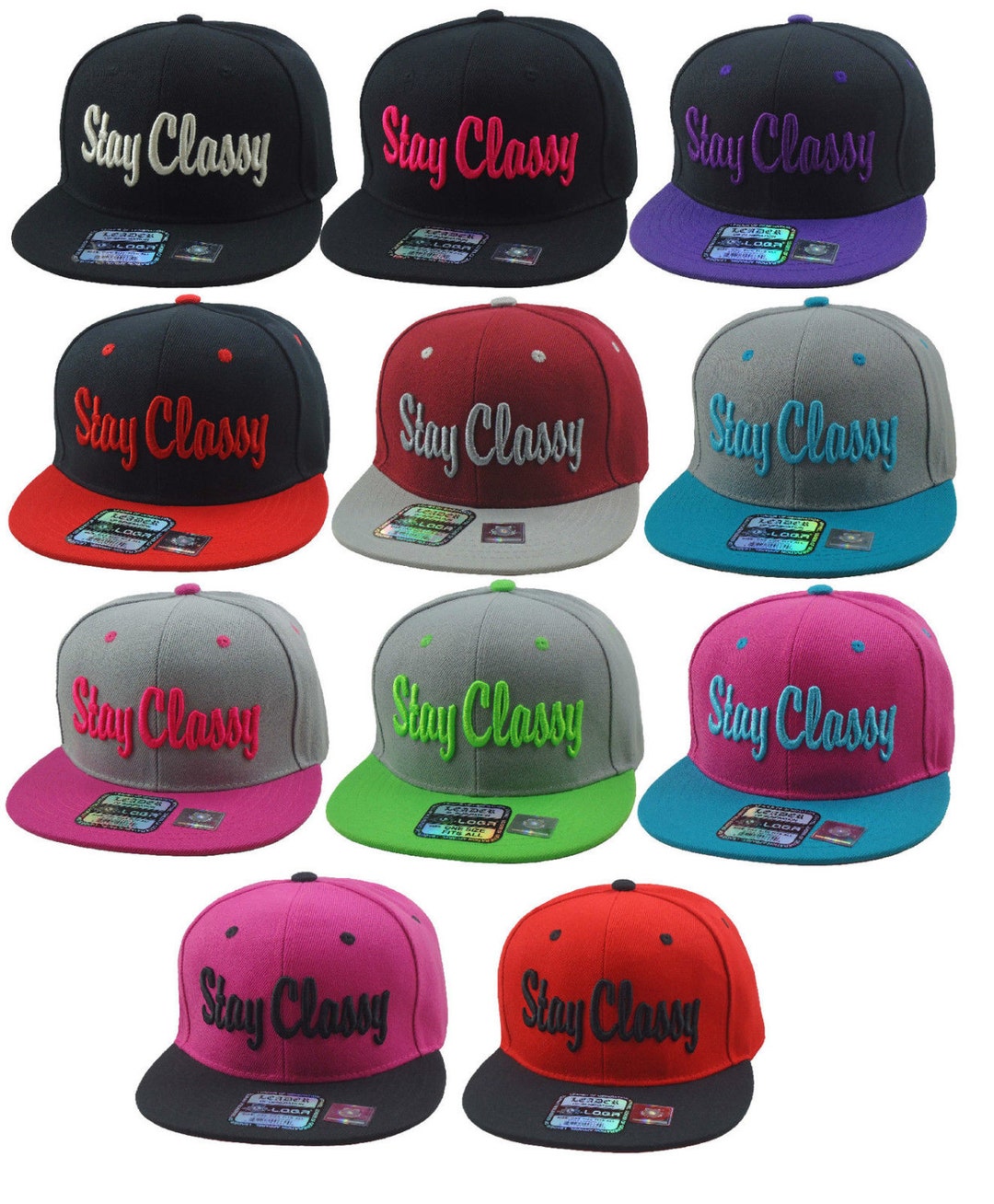 STAY CLASSY 3D Flat Bill Snapback Cap Hip Hop Embroidered Hat Baseball ...