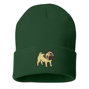 PUG Beanie Hat, Embroidered Beanie, Dog Mom Cuffed Cap, Dog Dad Beanie ...