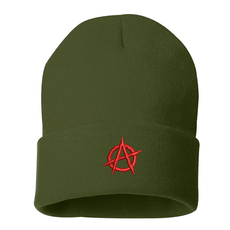 Embroidered Anarchy Symbol Beanie, Cuffed Winter Hat - Etsy