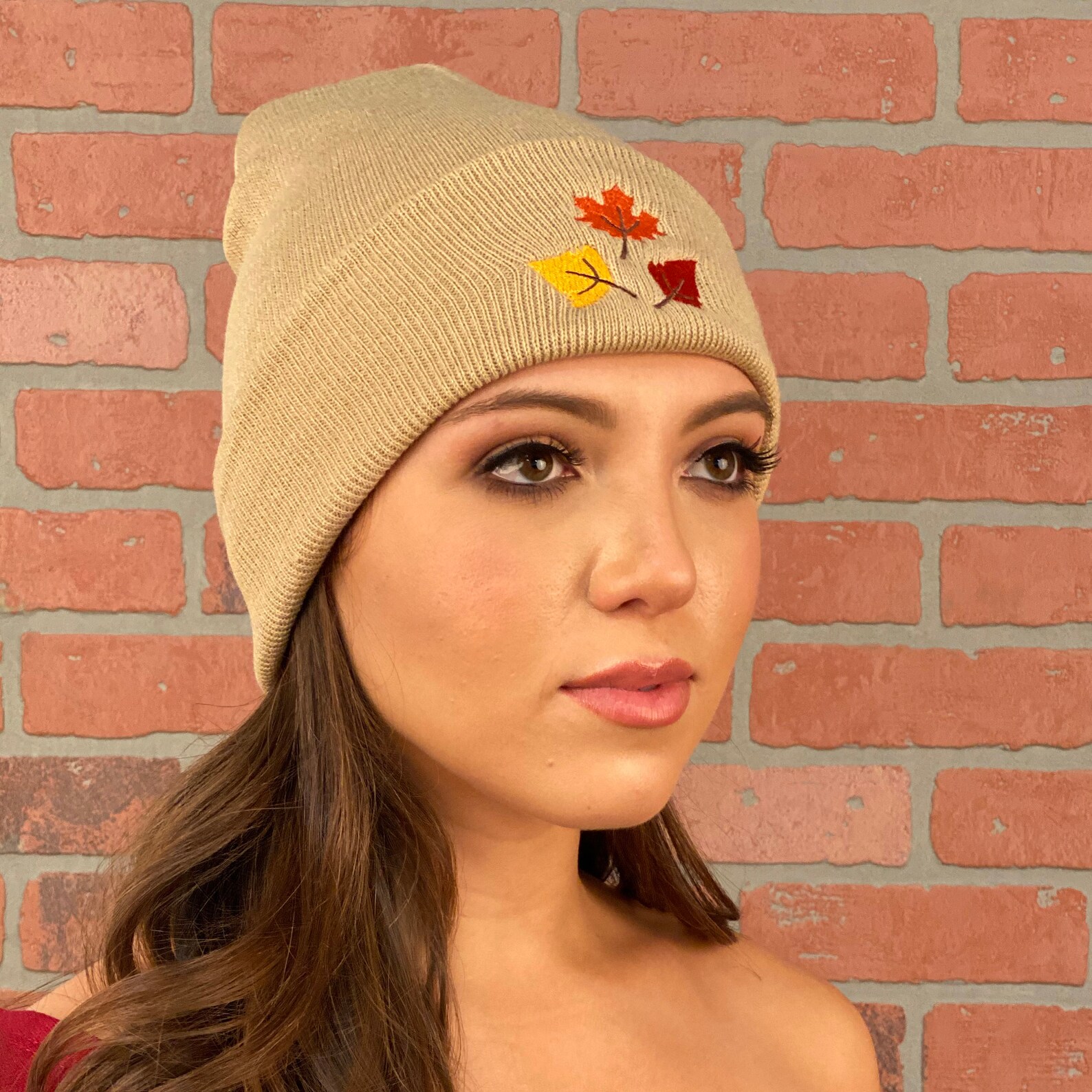 Fall Leaves Beanie Hat Winter Hat Embroidered Beanie Cuffed - Etsy