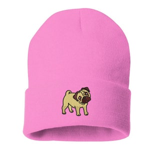 PUG Beanie Hat, Embroidered Beanie, Dog Mom Cuffed Cap, Dog Dad Beanie ...