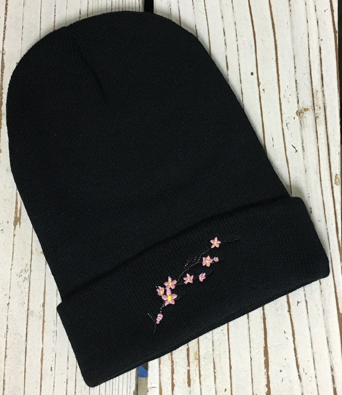 CHERRY BLOSSOM Embroidered Beanie Cuffed Cap - Multiple Colors - Etsy