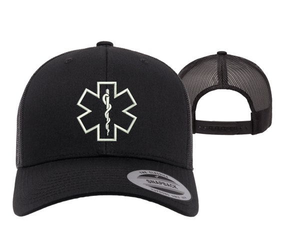EMT Hat Black EMS Embroidered Cap - White "Emergency Medical Service ...