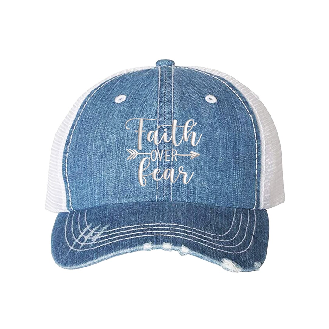 Faith Over Fear Trucker Hat, Faith Hope Distressed Trucker Hat, Jesus ...