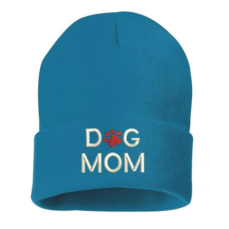 DOG MOM Embroidered Beanie Cuffed Cap, for Pet Lovers Slouched Beanie ...