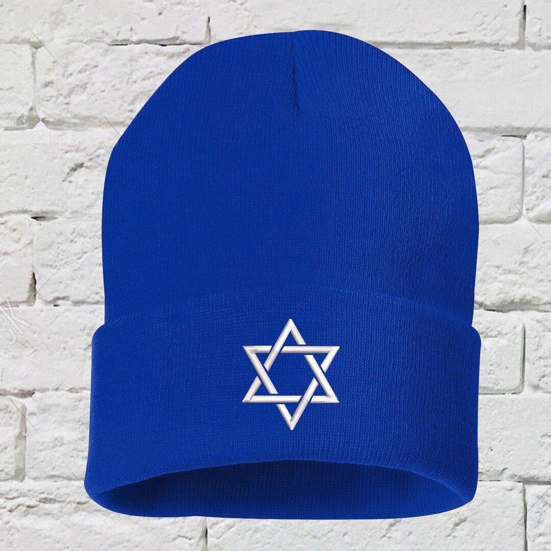 Star of David Unisex Cuffed Beanie, Shield of David Beanie, Jewish Hat ...