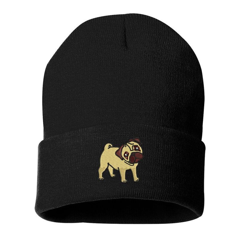 Embroidered Pug Beanie, Dog Mom Cuffed Cap, Pet Lover Gift - Etsy