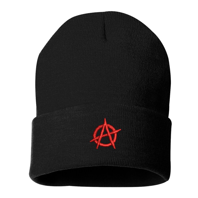 Embroidered Anarchy Symbol Beanie, Cuffed Winter Hat - Etsy