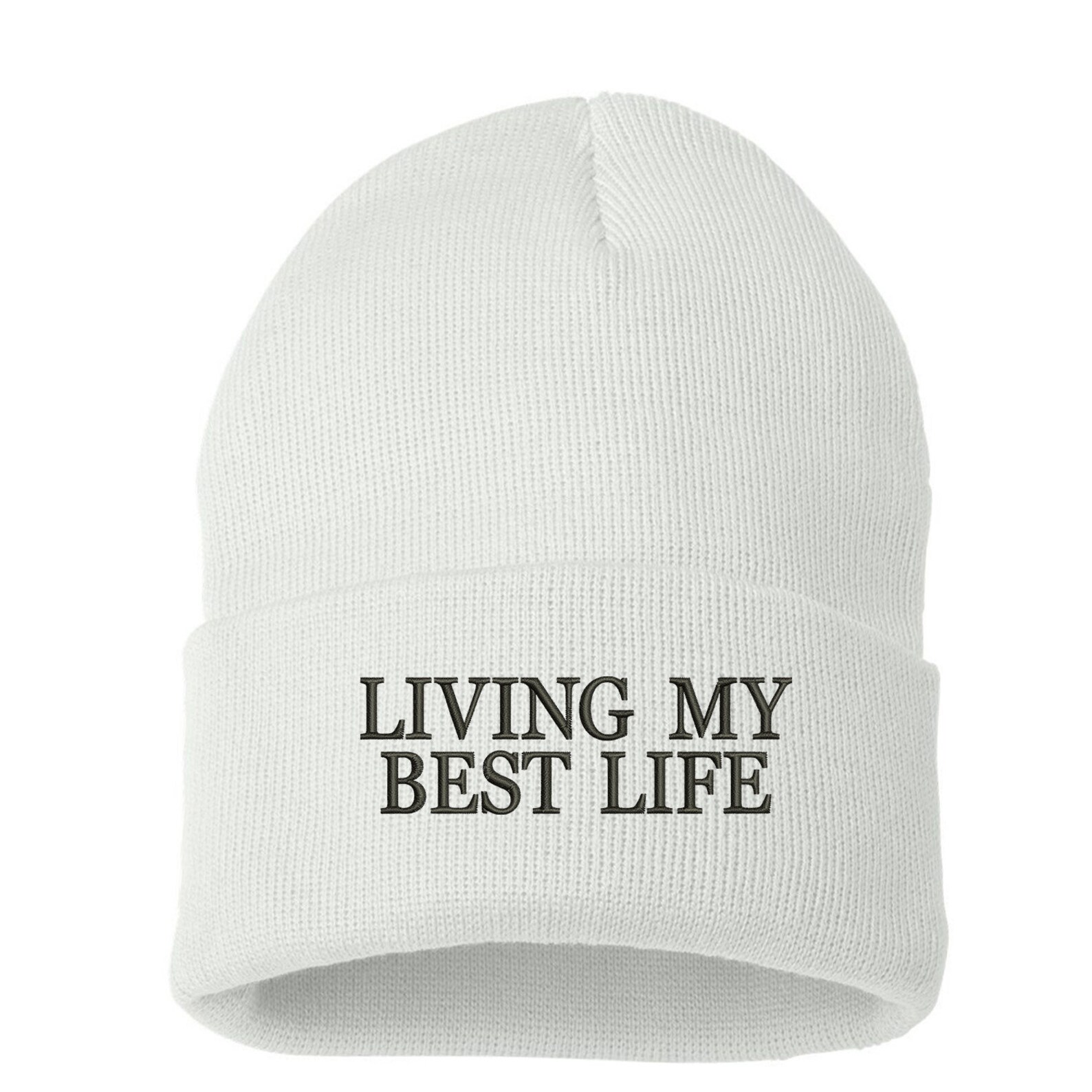 Living My Best Life Beanie Embroidered Beanie Cuffed Cap - Etsy