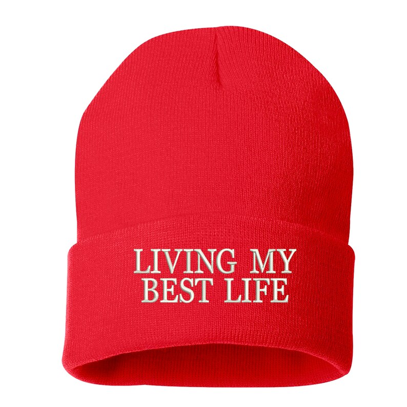 Living My Best Life Beanie Embroidered Beanie Cuffed Cap - Etsy