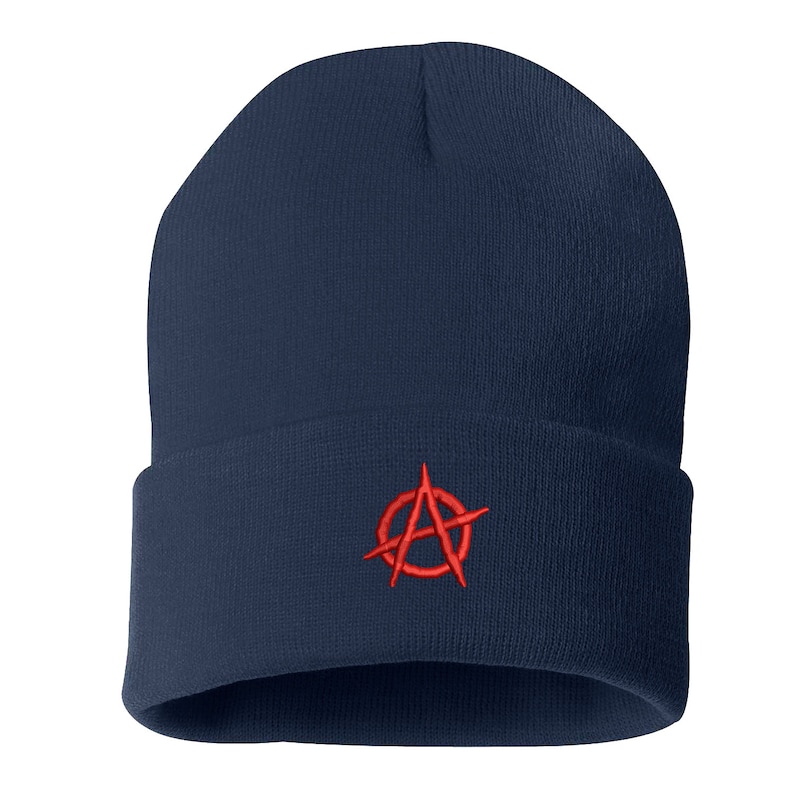Embroidered Anarchy Symbol Beanie, Cuffed Winter Hat - Etsy