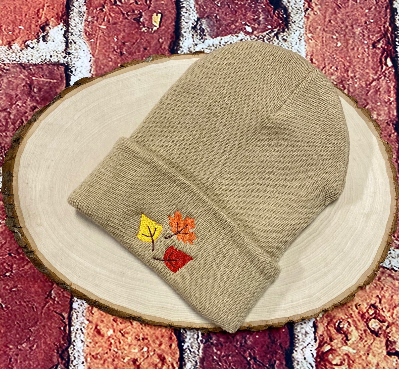 Fall Leaves Beanie Hat Winter Hat Embroidered Beanie Cuffed - Etsy