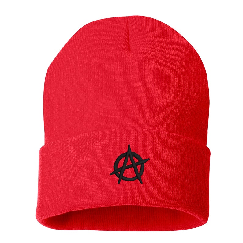 Embroidered Anarchy Symbol Beanie, Cuffed Winter Hat - Etsy