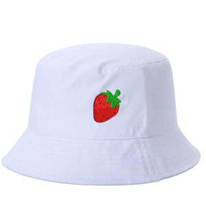 Pink Strawberry Fruit Bucket Hat, Pink Strawberry Sun Hat, Fisherman ...