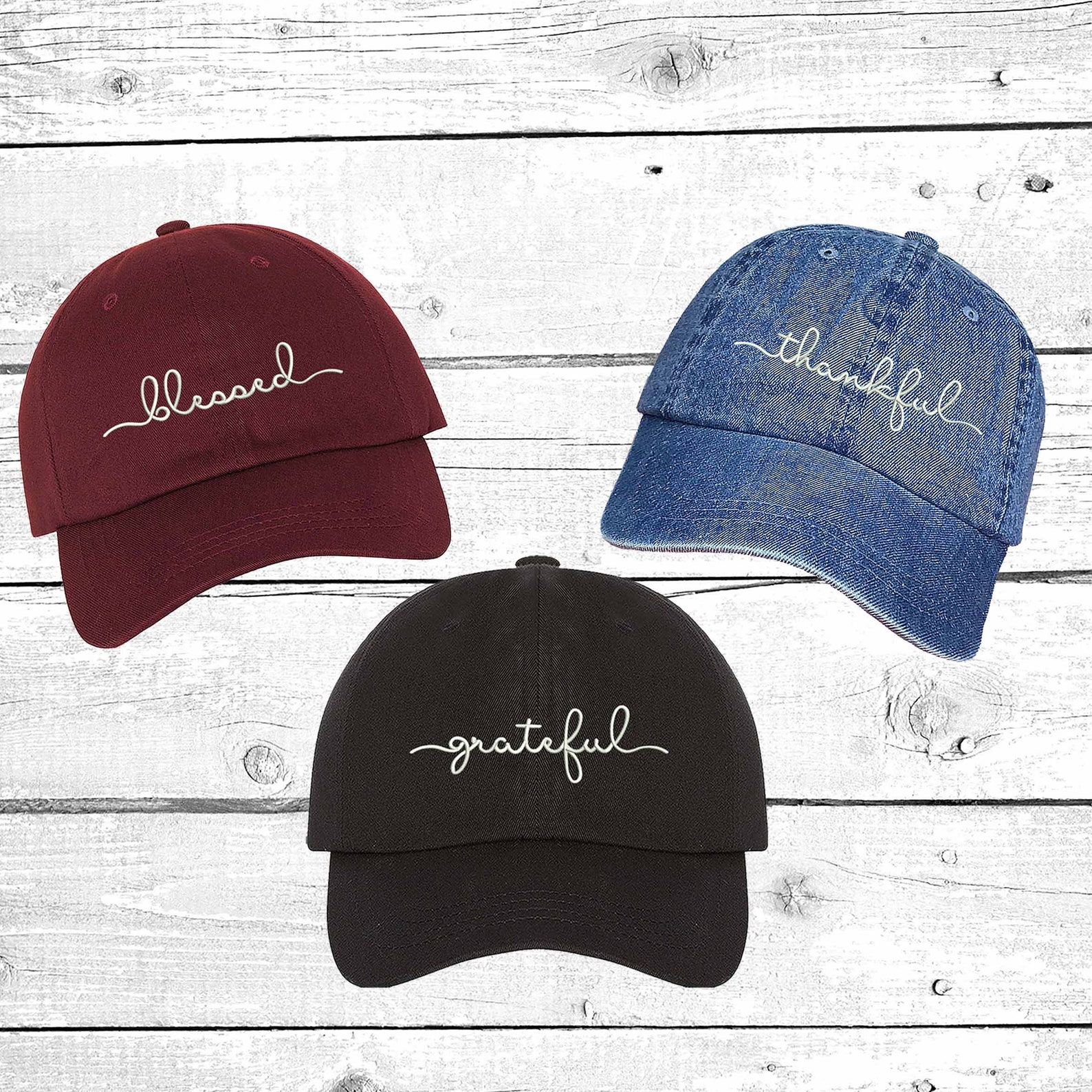 Embroidered Thankful Grateful Blessed Baseball Cap, Cotton Twill Unisex ...