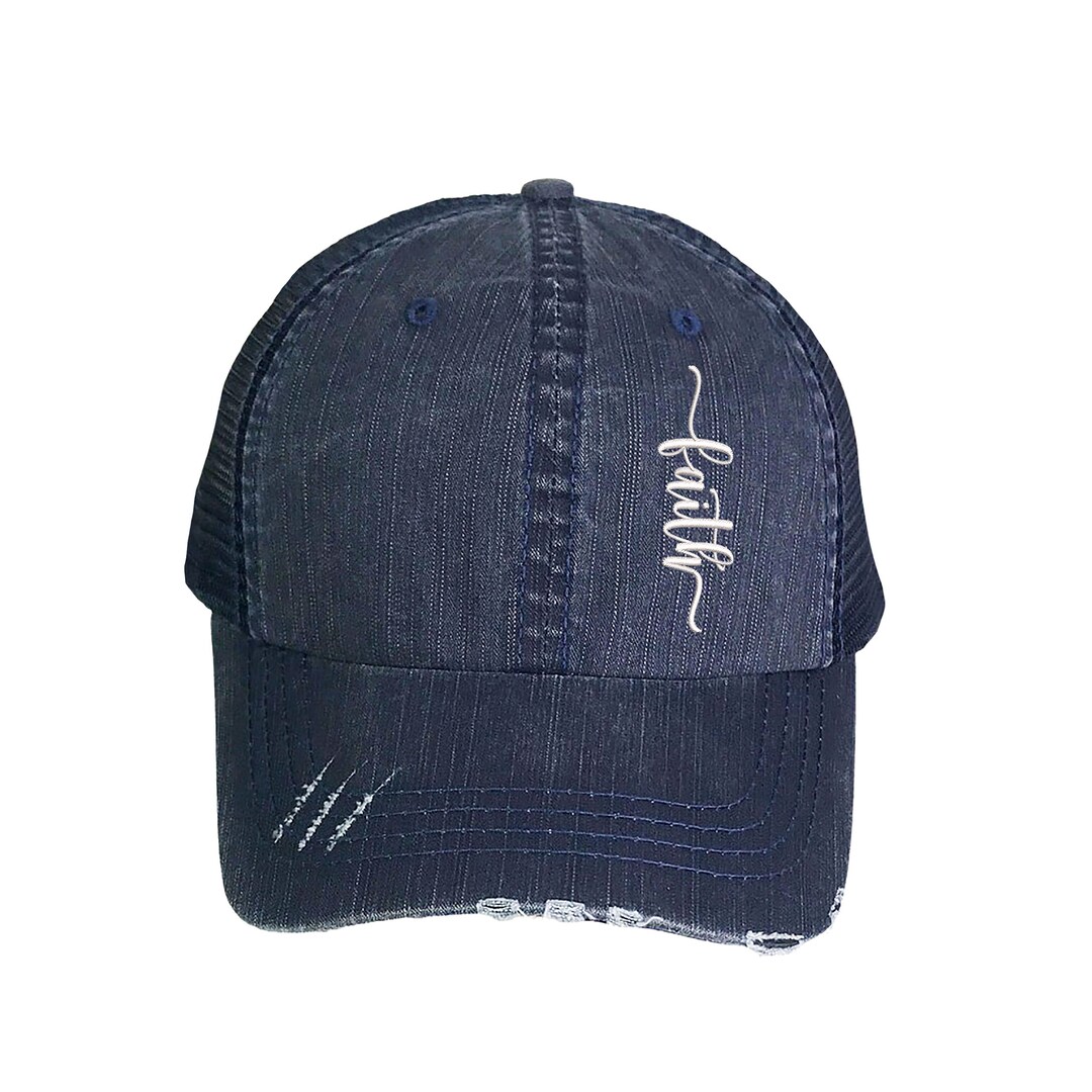 Faith Trucker Hat, Inspirational Distressed Trucker Hat, Jesus Trucker ...