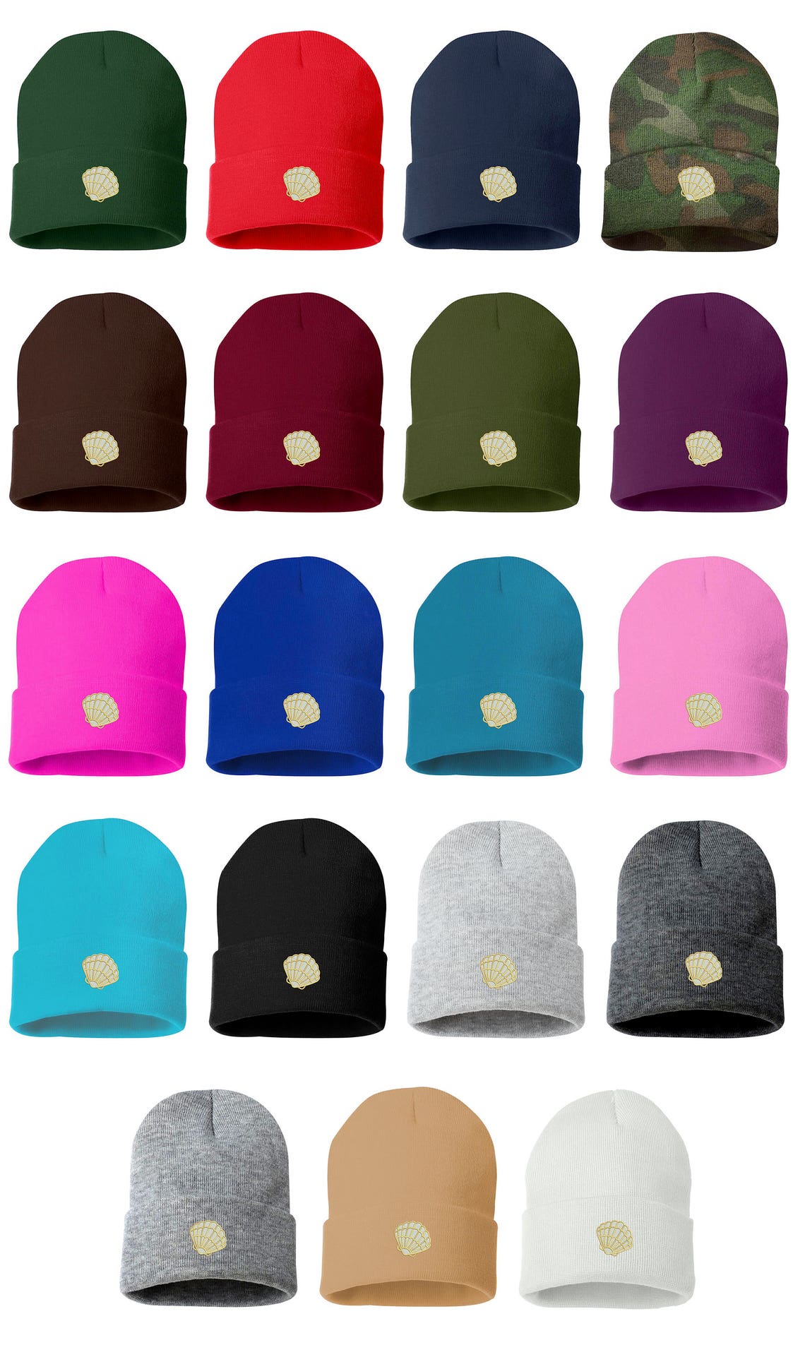 SHELL Beanie Cuffed Cap Beach Hat Sea Shell Conchology | Etsy