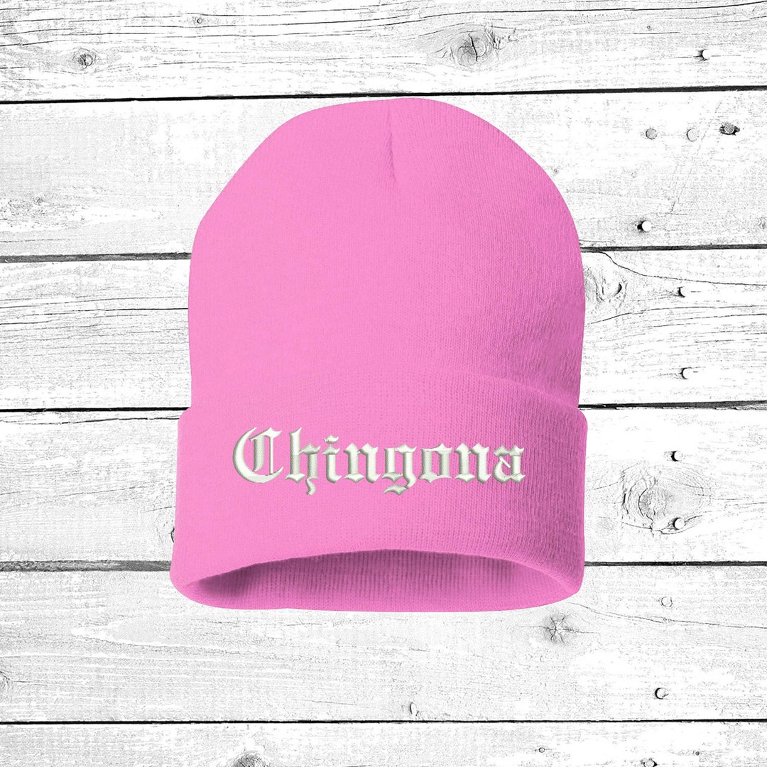 Chingona Embroidered Beanie Cuffed Cap, Unisex, Messy Bun Beanie Slouch ...
