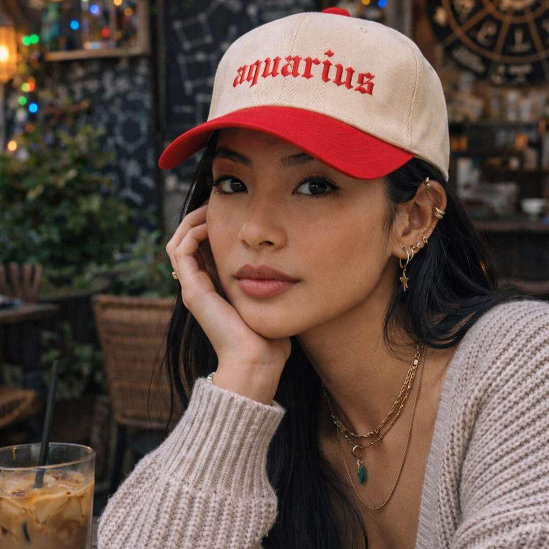 Aquarius Two-tone Embroidered Baseball Hat – Zodiac Hat, Astrology Gift ...