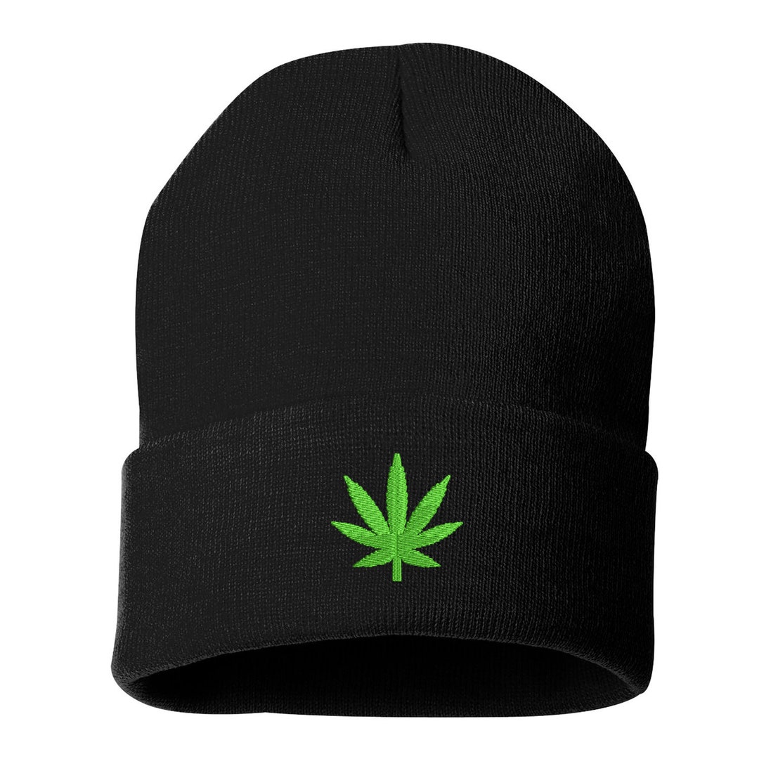 Weed Unisex Cuffed Beanie Hat Weed Leaf Beanie Embroidered Etsy