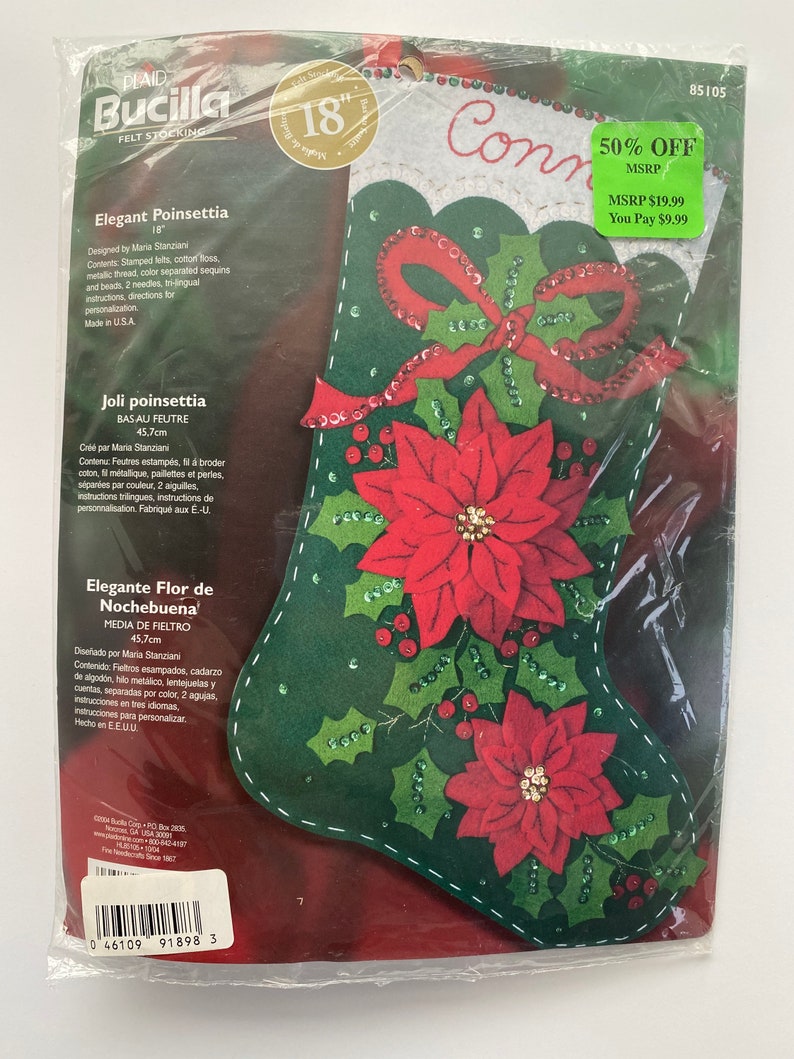 Bucilla Elegant Poinsettia Christmas Felt Stocking Sewing Kit 85105 - Etsy