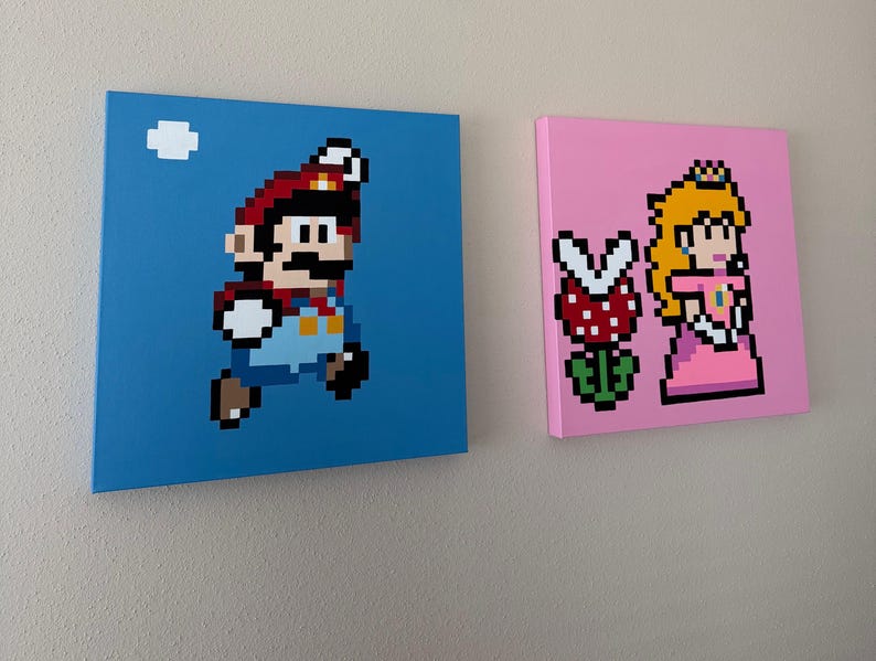 Mario & Princess Peach Pixel Painting - Etsy