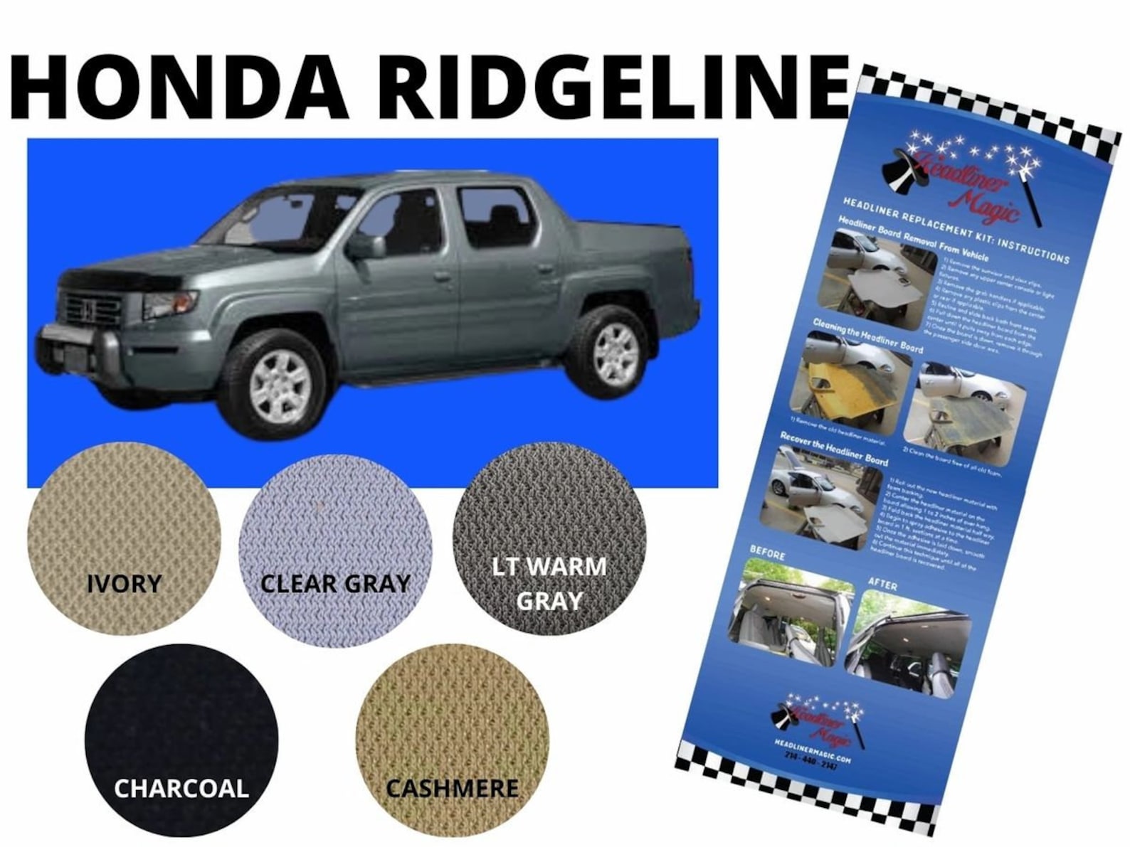 Flat Knit Headliner Ceiling Repair Fabric Material for Honda Ridgeline ...