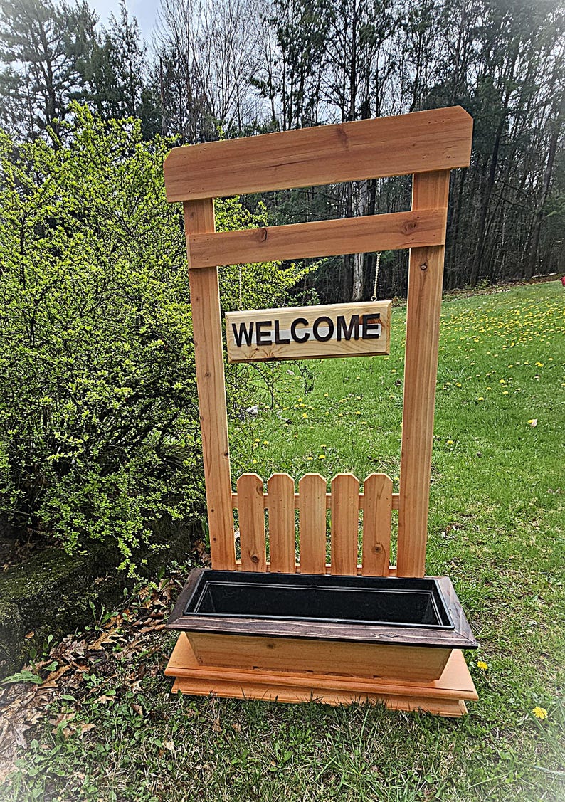 Cedar Planter With Customizable Sign. Raised Cedar Planter - Etsy