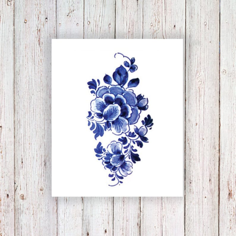 Floral Temporary Tattoo – Delft Blue Flower Design for Festival or ...