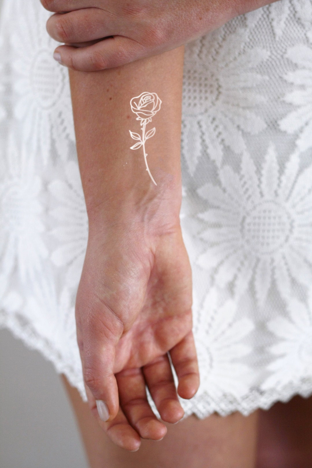Small White Rose Temporary Tattoo Small Temporary Tattoo Floral ...