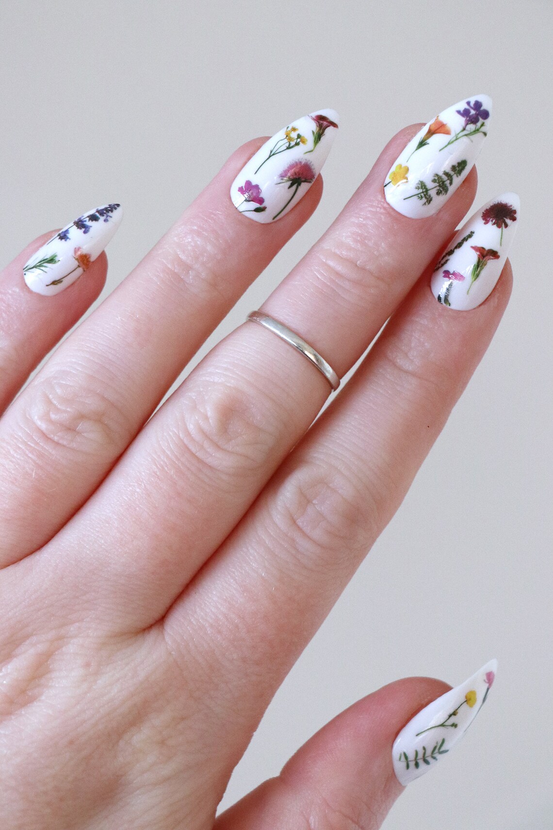 Colorful Flowers on Stem Waterslide Nail Decals / Flower Nail - Etsy