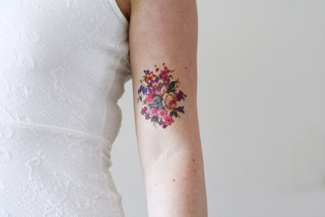 Colorful Vintage Floral Temporary Tattoo / Vintage Temporary - Etsy