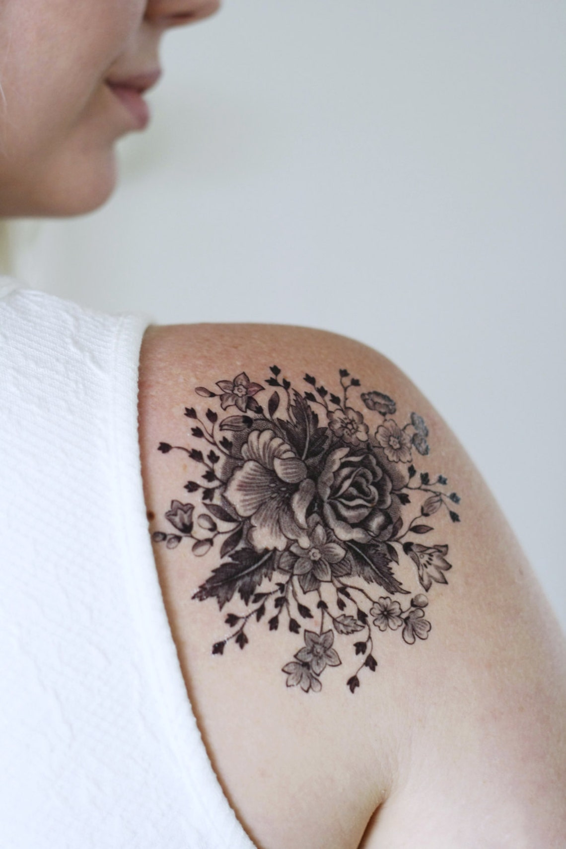 Large Floral Temporary Tattoo / Rose Temporary Tattoo / Flower - Etsy