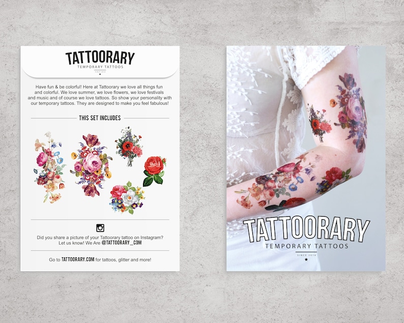 Colorful Floral Temporary Tattoo Set | Vintage Floral Temporary Tattoos ...