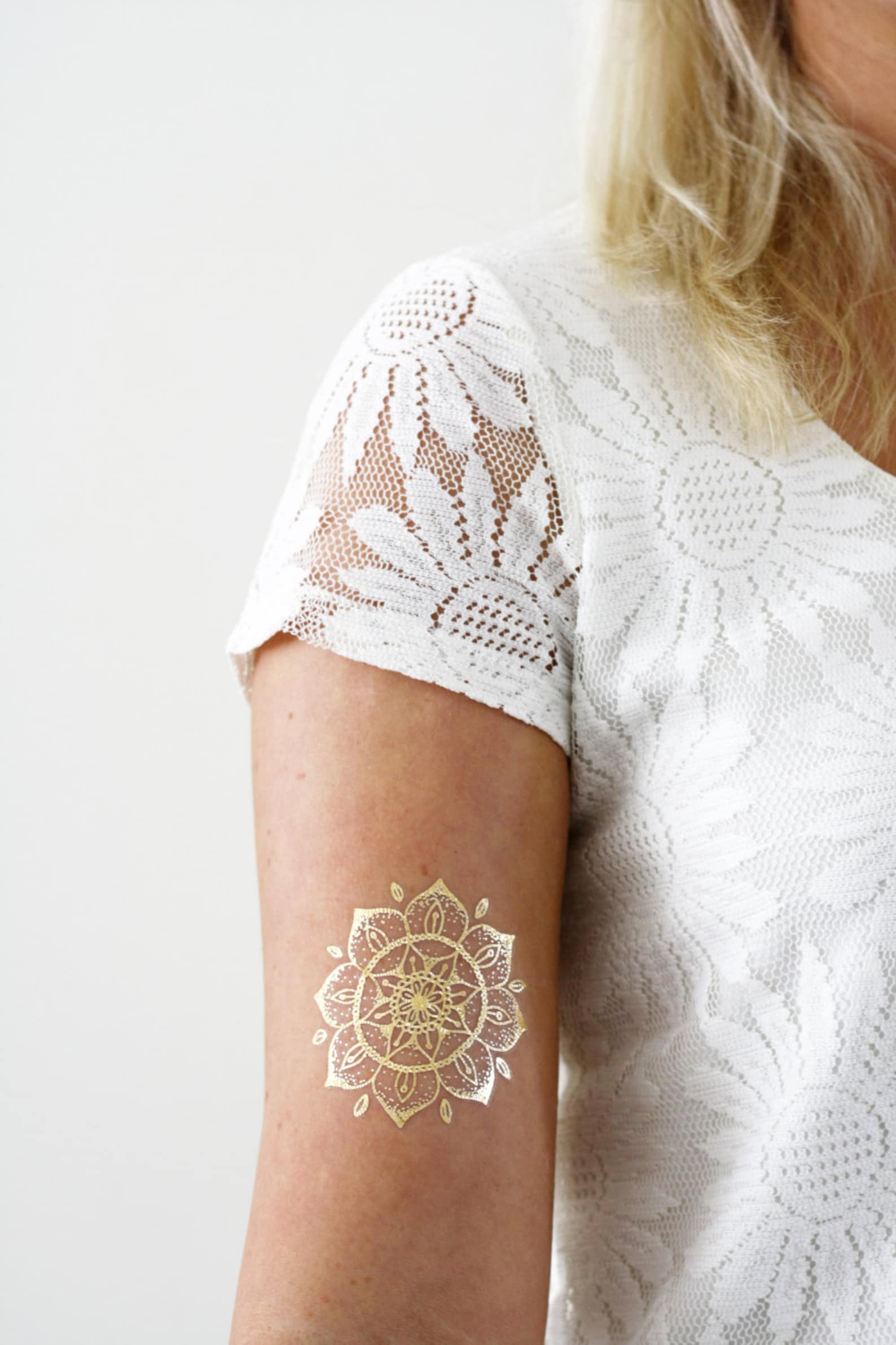 Gold Henna Mandala Temporary Tattoo | Gold Temporary Tattoo | Henna ...