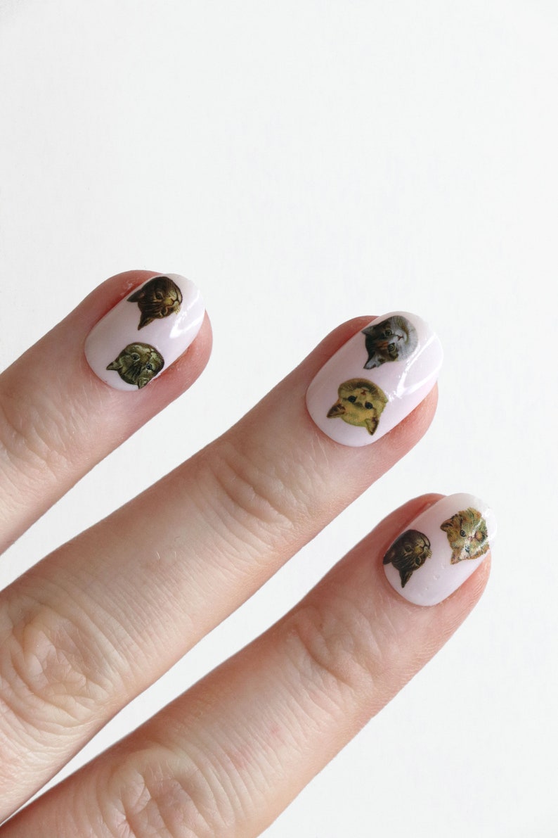 Vintage Cat Faces Nail Decals | Cat Nail Art | Water Transfer Decals ...