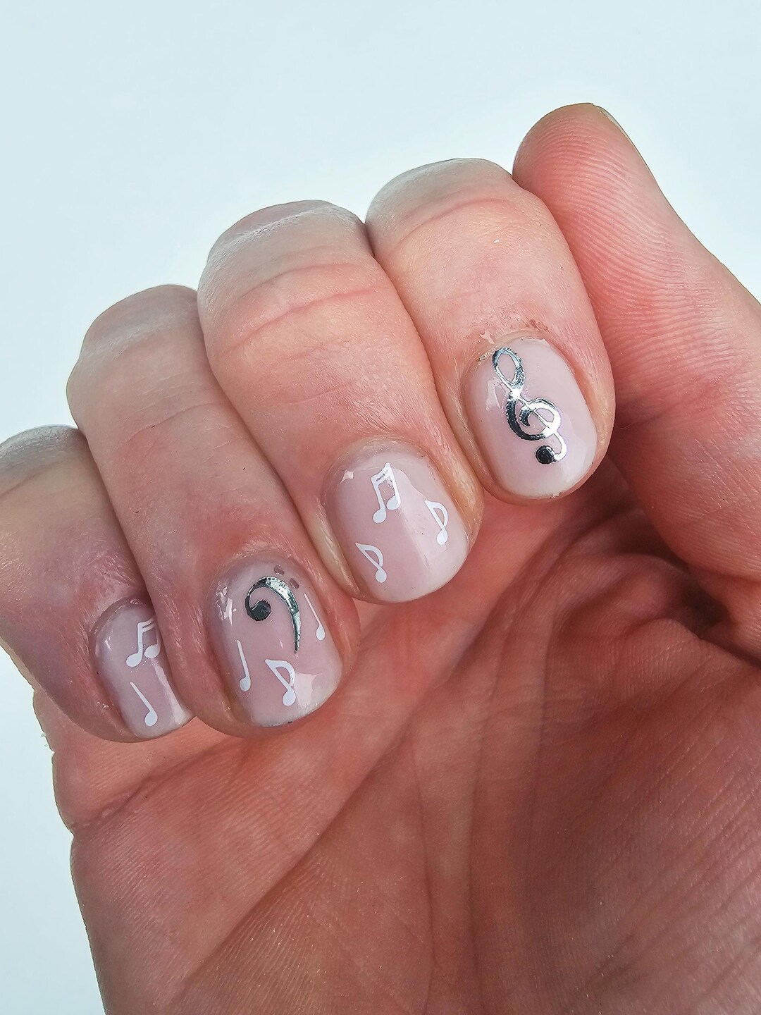 White & Silver Music Notes Nail Decals | G-clef and F-clef Nail Design ...