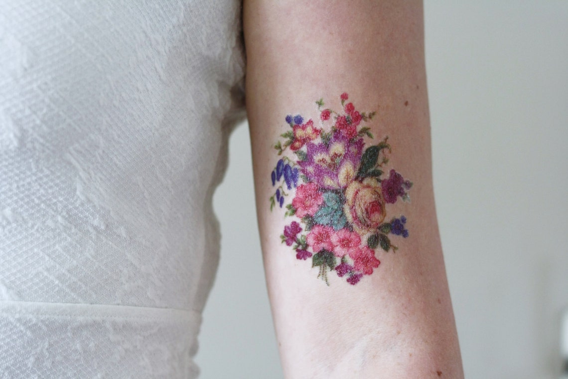 Colorful Vintage Floral Temporary Tattoo / Vintage Temporary - Etsy