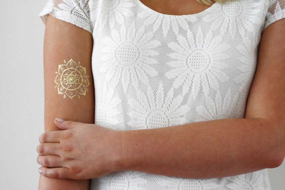 Gold Henna Mandala Temporary Tattoo / Gold Temporary Tattoo / | Etsy