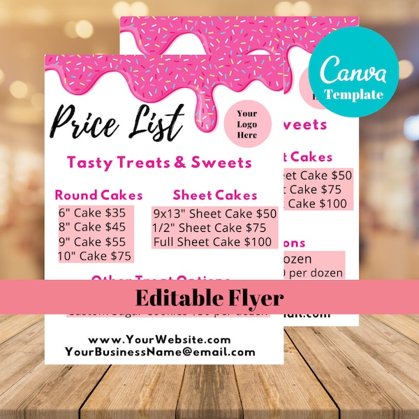 Cake Price List Template - Etsy