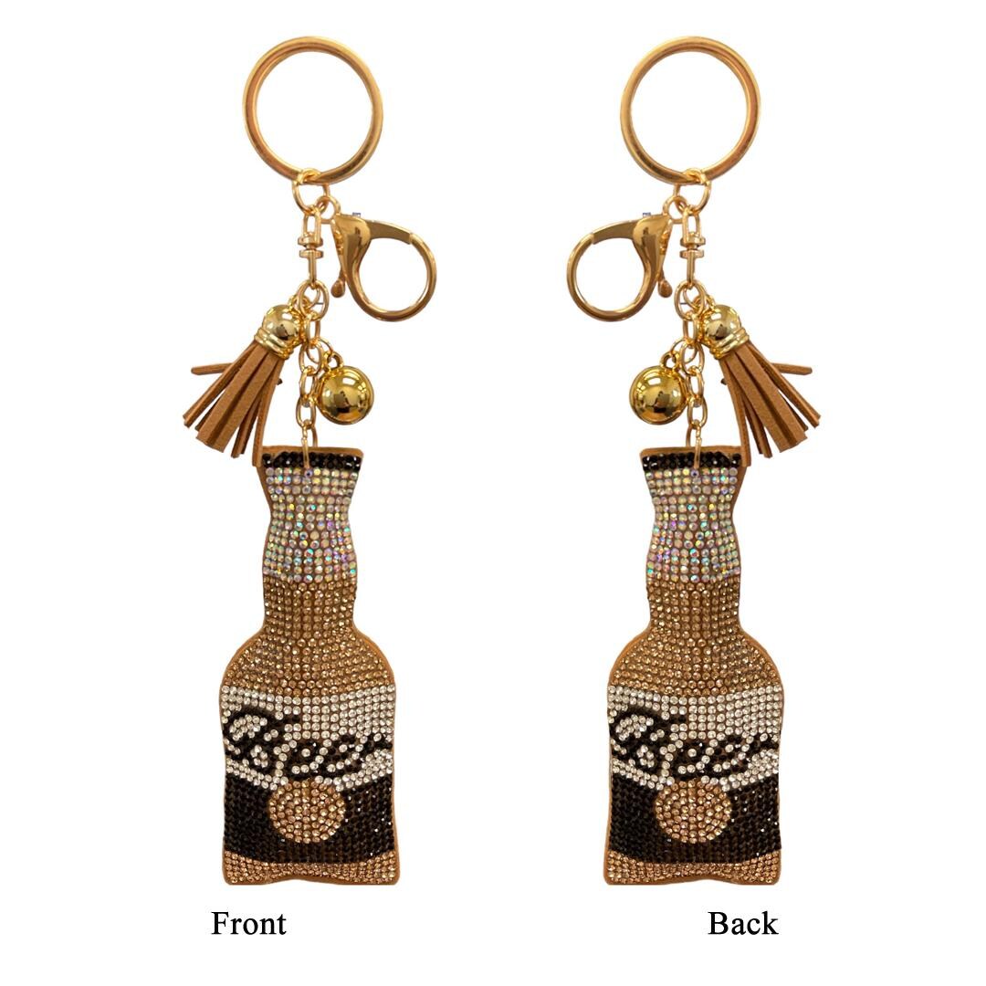 Beer Bottle Puffy Tassel Key Chain With Rhinestones on Both Sides - Etsy