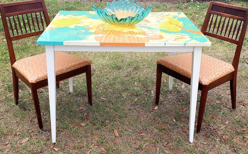 Custom Hand Painted and Epoxied Vintage Mid Century Modern Small ...