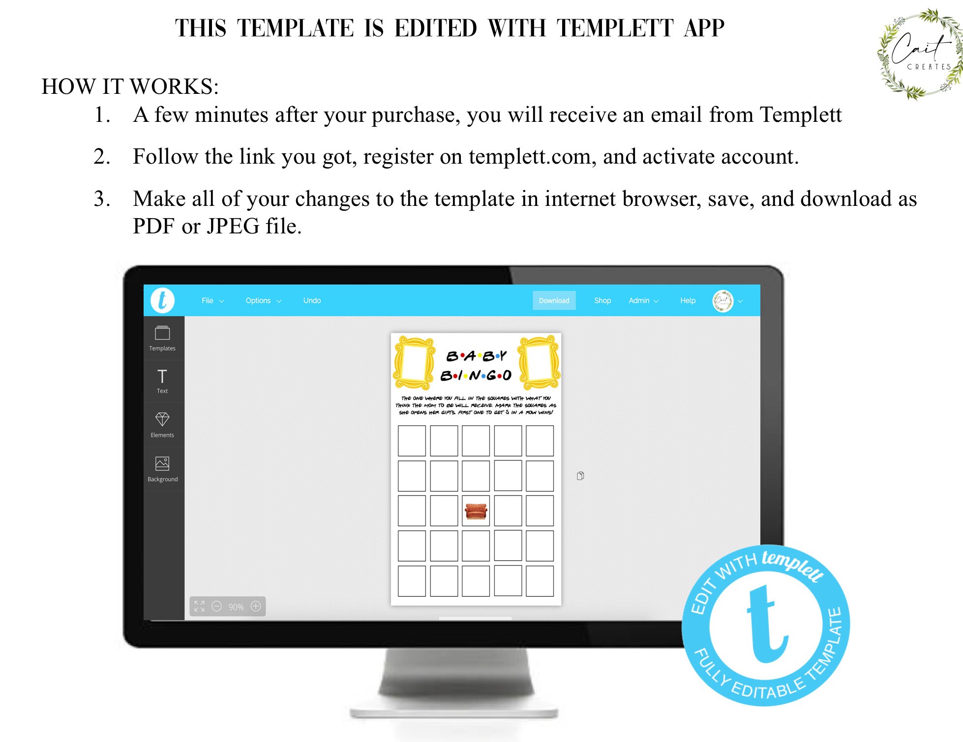 Friends Theme Baby Shower Game Baby Bingo Vertical | Etsy