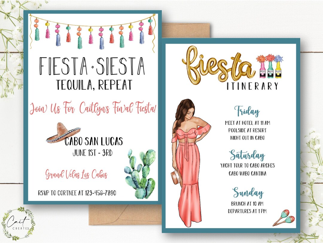 Final Fiesta Bachelorette Party Invitation - Double Sided - Printable ...