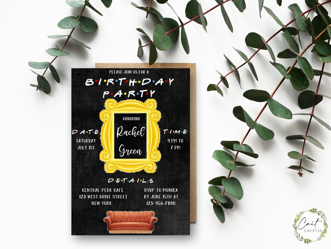 Friends Theme Birthday Invitation - Black Frame -vertical - Printable ...