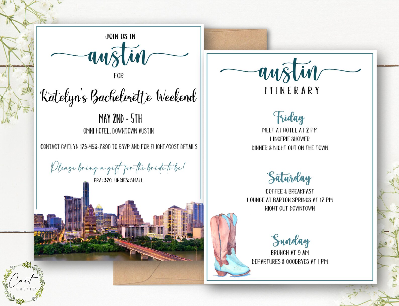 Austin Bachelorette Party Invitation - Itinerary - Double Sided ...