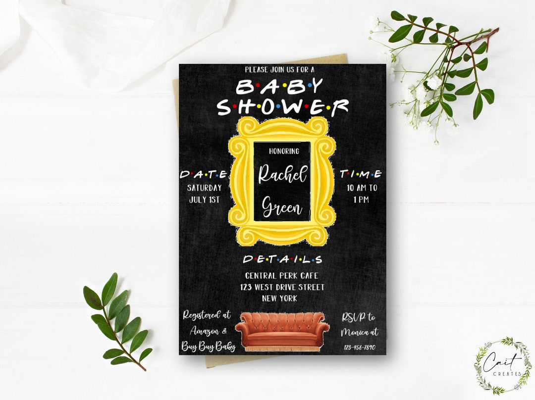Friends Theme Baby Shower Invitation - Black Frame -vertical ...