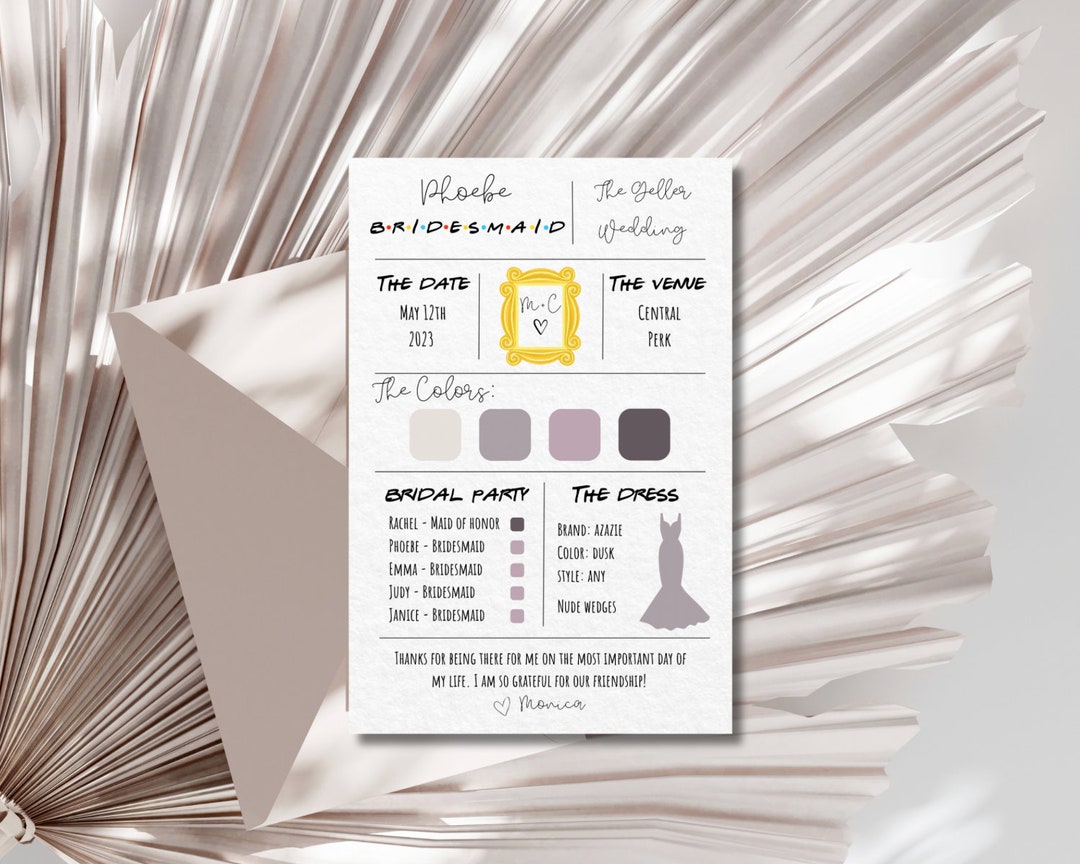 Bridal Party Info Card Friends Theme Bridesmaid Information Canva Card ...