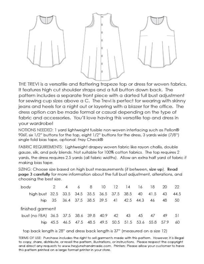 Trevi Top and Dress, A-line, Swing, Trapeze Sleeveless Womens Pdf ...